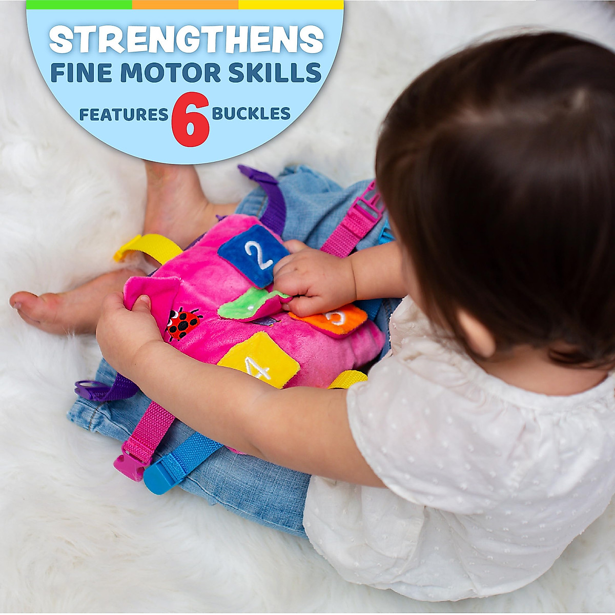 Buckle Toys - Bella Square - Learning Activity Game - Develop Motor Skills and Problem Solving - Travel Essential for Toddlers 1-3