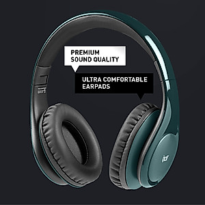 iJoy ISO Wireless, Bluetooth Headphones-Cordless Over Ear Stereo Headset- Bluetooth 5.0, 30HR Battery Built-in Microphone- Handsfree or Wired Use, Foldable (Glossy Green)