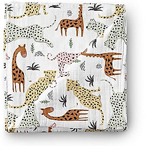 Aenne Baby Muslin Swaddle Blanket for Boys & Girls, Infant Toddler Quilt, Luxurious Wrap, Soft and Silky Stroller & Nursing Cover, Safari Animals Giraffe Cheetah Lion Blankie, Large 47"x 47", 1 Pack