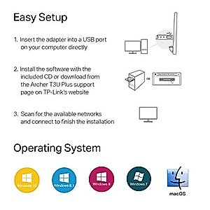 TP-Link USB WiFi Adapter for Desktop PC, AC1300Mbps USB 3.0 WiFi Dual Band Network Adapter with 2.4GHz/5GHz High Gain Antenna(Archer T3U Plus), MU-MIMO, Windows 11/10/8.1/8/7/XP, Mac OS 10.9-10.15