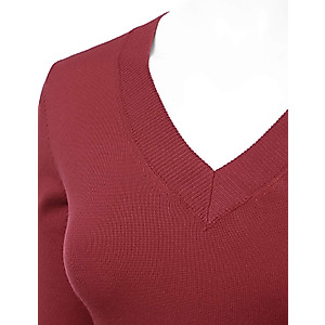 LALABEE Women's V-Neck Long Sleeve Soft Basic Pullover Knit Sweater Burgundy L