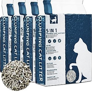 Vealind Clumping Cat Litter, Mixed Cat Litter 5 in 1 Dust-Free Flushable Odor Free Activiated Carbon Tofu Cat Litter (4 PACK-32 Pounds)