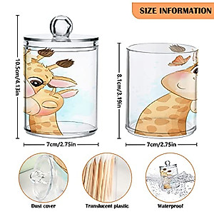 Kigai 2 Pack Apothecary Jars Cute Little Giraffe Qtip Holder Organizer Clear Airtight Container for Cotton Swabs Food Storage 14oz Plastic Jars with Lids