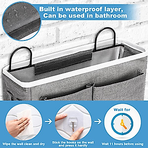 6 Pcs Wall Hanging Storage Bag Wall Hanging Organizer Bag with Hooks Closet Hanging Wall Basket with Pocket Linen Cotton Wall Organizer for Bedroom Bathroom Dormitory, 11.4 x 7.5 x 4''(Pure)