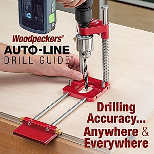 Woodpeckers Auto Line Drill Guide, Portable Drill Guide, Drill Up To 2 Inch Holes, Versatile Base and Fence System