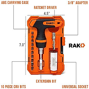 RAK Universal Socket Tool - Birthday Gifts for Men - Set of 15 with 1/4-to-3/4-inch Wrench Grip, T-Handle Ratchet Driver and 10 Screwdriver Bits - Father's Day Gift for men, Husband, Handyman