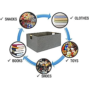FUULOXE Storage Bin for Shelves Rectangle Closet Baskets Foldable Toy Box with Handles and Sturdy Cardboard for Nursery Home Office Car Dormroom(Grey)