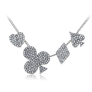 Alilang Vegas 4 Suits Gamblers Luck Lucky Casino Crystal Rhinestones Moveable Pendant Necklace, Sliver