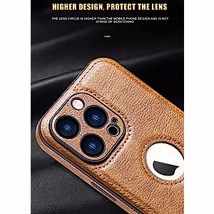 SunRemex for iPhone 14 Pro Max Case with Tempered Glass Screen Protector, Non-Slip Grip Vegan Leather Classic Luxury Elegant Thin Cover for iPhone 14 Pro Max(6.7") (Brown)