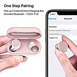 TOZO T12 Wireless Earbuds Bluetooth Headphones Premium Fidelity Sound Quality Wireless Charging Case Digital LED Intelligence Display IPX8 Waterproof Earphones Built-in Mic Headset for Sport Rose-Gold