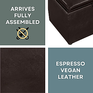 Convenience Concepts Designs4Comfort Accent Storage Ottoman 22.75" - Modern Foot Stool with Decorative Tray for Living Room, Dining Room, Office, Den, Espresso Faux Leather