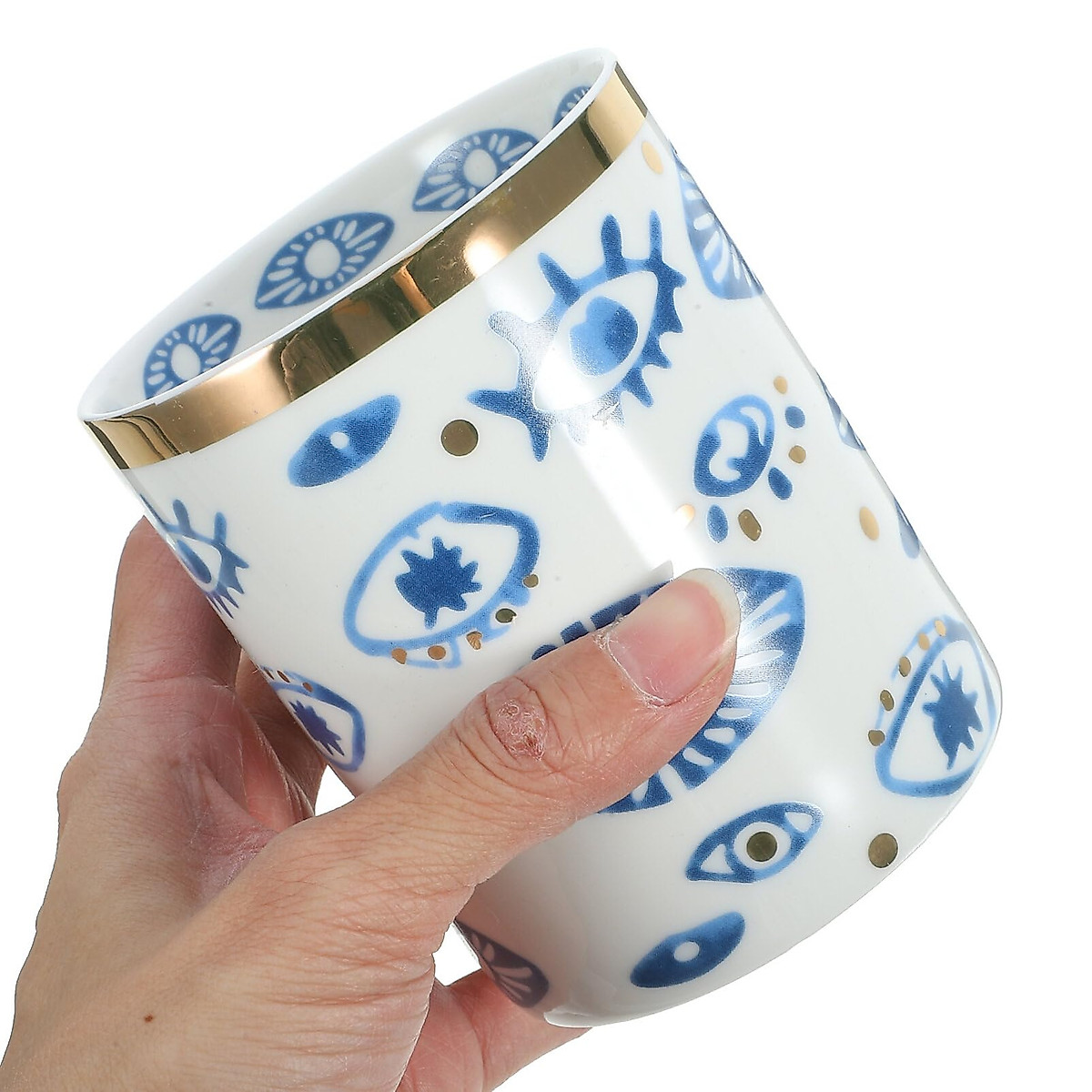 VOSAREA Aromatherapy Candle Jar with Lid Evil Eye Pattern Design Ceramic Makecup Cotton Swab Holder Decorative Candle Holder Bottle for Fireplace Kitchen Dining Decor