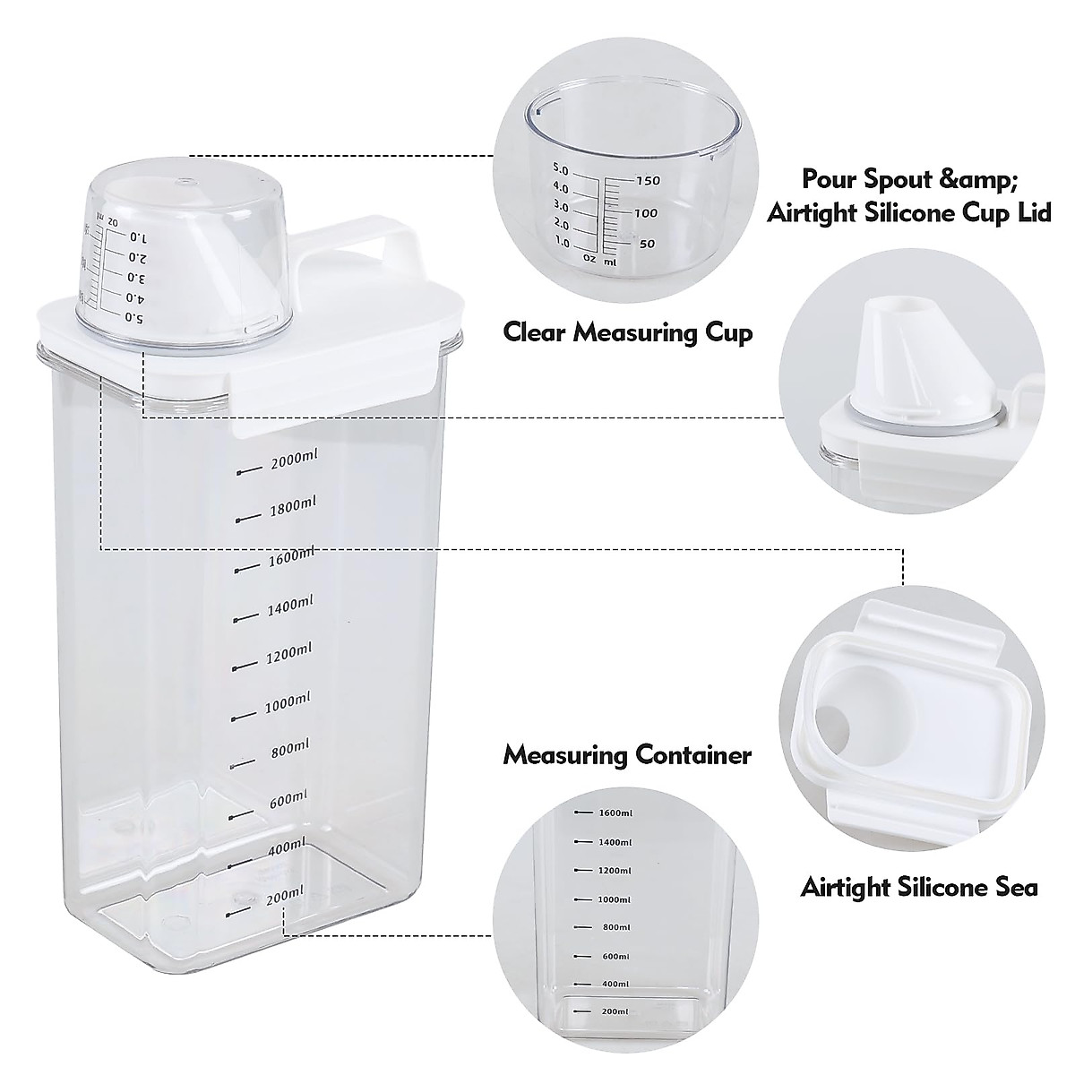 Gainhope 3 Packs Clear Rice Airtight Containers with Measuring Cup and Pourable Spout 2.3L, Kitchen Flour Cereal Dry Food Storage Bin, Plastic All Purpose Dispenser