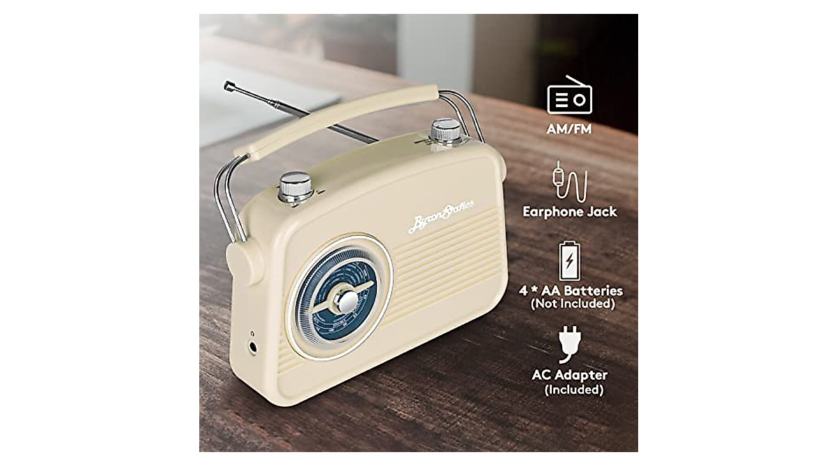 ByronStatics Portable Retro Radio - Great Reception in Cream