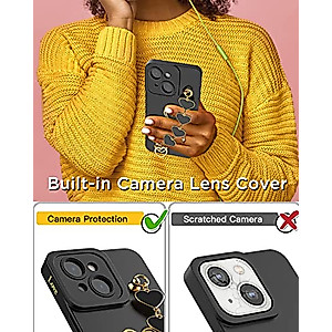 AICase iPhone 14 Case for Women with Full Camera Lens Protection and Hand Strip Loop, Silicone Heart Girly Cute Side Soft Slim Shockproof Protective Cover for iPhone 14 6.1 inch-1