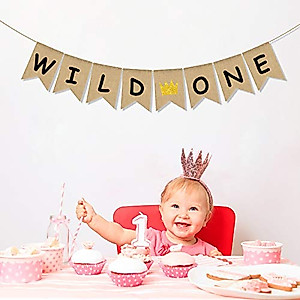 Jute Burlap Wild One Banner Boy Girl First Birthday Photo Props Party Decoration