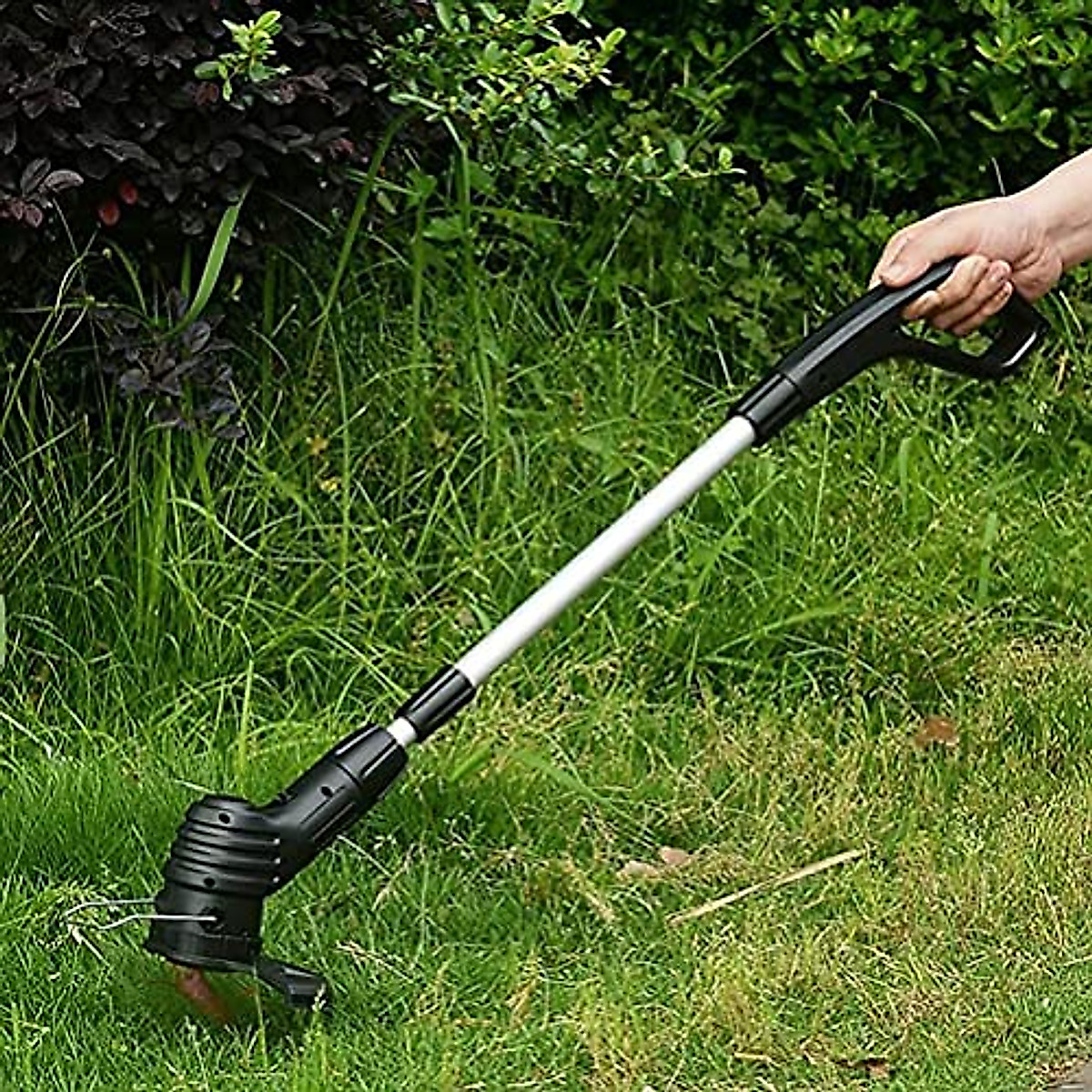 Strimmer Cordless, Electric Cordless Grass Trimmer Rechargeable Weed Strimmer Cutter Tool with Blades, Lightweight Garden Electric Strimmer with Adjustable Telescopic Long Handle (US Plug)