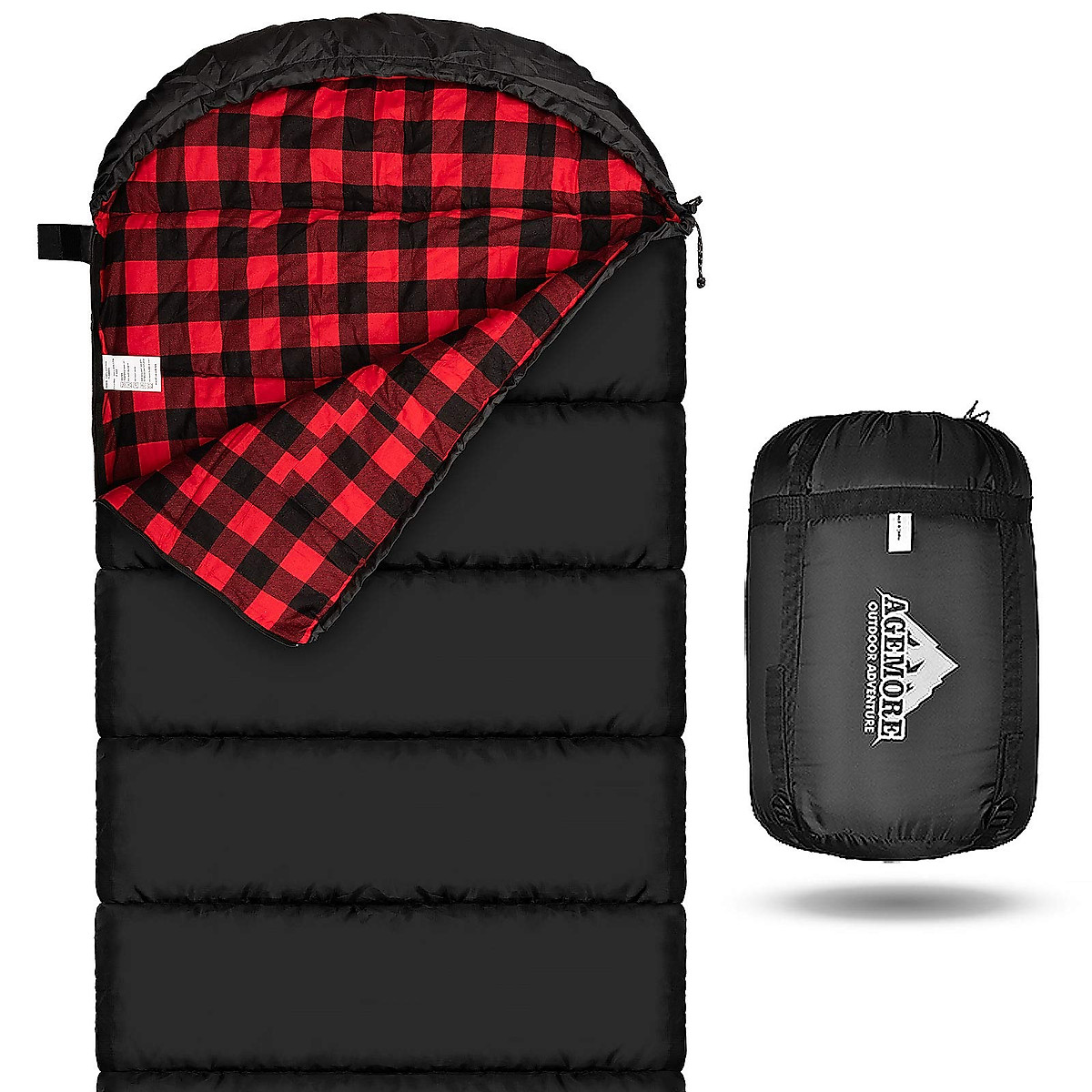 AGEMORE Cotton Flannel Sleeping Bag for Adults, Lightweight XXL Cotton Sleeping Bag for Camping Backpacking or Hiking, Water Resistant 3-4 Season Sleeping Bag for Warm & Cool Weather