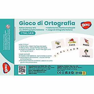 BOHS Italian Literacy Wiz Fun Game - See and Hide Spelling - 60 Flash Cards - Preschool Language Learning Educational Toys