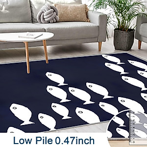 Indoor Coastal Area Rug Beach Rugs Non-Slip Nautical Dark Blue Machine Washable Rugs Modern Floor Carpet Entryway Doormat for Living Room Bedroom 2x3