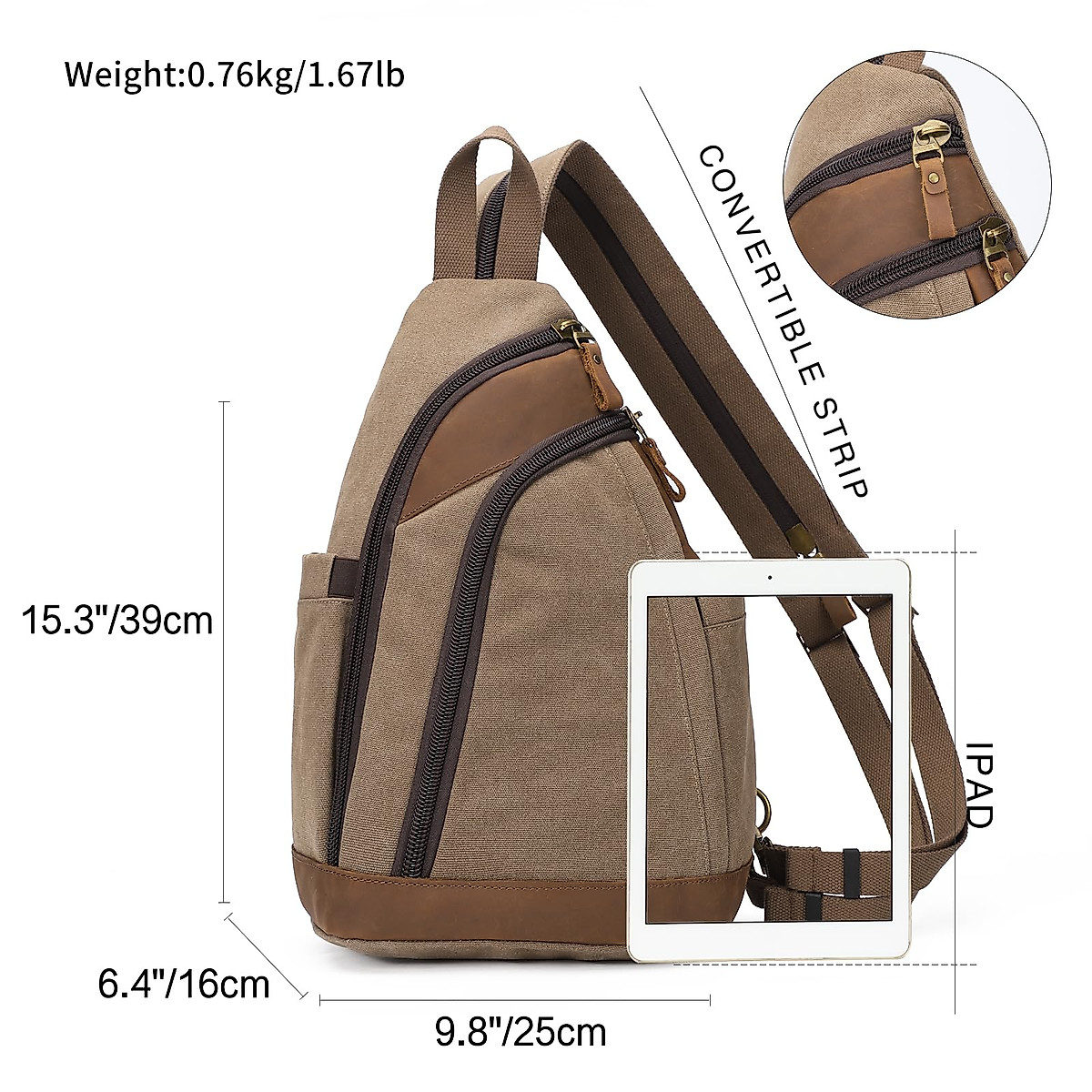 KL928 Canvas Sling Bag - Crossbody Backpack Shoulder Daypack Rucksack for Men Women Outdoor Cycling Hiking Travel