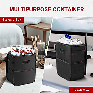 Simple Deluxe Car Trash Can with Lid and Storage Pockets, Leak-Proof Car Garbage Can with Adjustable Straps, Waterproof, Portable and Collapsible Trash Bag for Car, 2 Gallon, Black