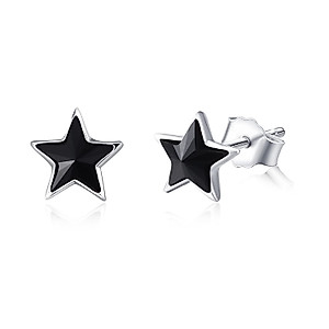 925 Sterling Silver Black Star Studs Earrings with Crystal Gifts for Women