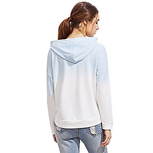 SweatyRocks Women's Long Sleeve Hoodie Sweatshirt Colorblock Tie Dye Print Tops Blue Ombre Small