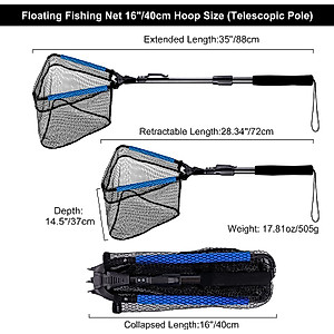 PLUSINNO Floating Fishing Net for Fly, Kayak, Catfish, Bass,Steelhead, Salmon, Trout Fishing, Portable Foldable Collapsible Telescopic Fish Landing Net, Fishing Gifts for Men Dad Grandpa