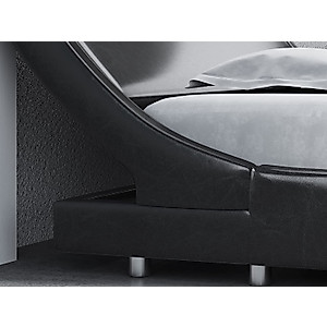 SHA CERLIN Modern Low Profile Platform Bed Frame Queen Size, Stylish Faux Leather Upholstered Sleigh Bed with Adjustable Headboard, No Box Spring Needed, Glossy Black