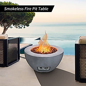 Kante 25 Inch Propane Fire Table, 50,000 BTU Large Concrete Fire Pit Table for Outdoor Garden Patio, Smokeless Gas Fire Pit with Waterproof Cover, Side Handles, Natural Concrete (A-B01-81921)