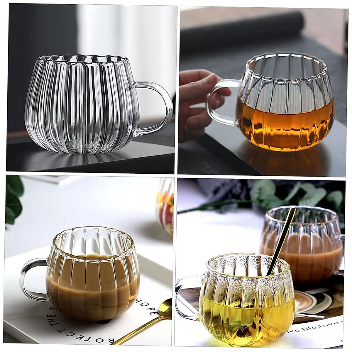 Angoily 2pcs Glass Pumpkin Cups 350ml Breakfast Cup for Milk Beer Cup Breakfast Glass Transparent Juice Cup Cocktail Cup Beverage Cup Transparent Whiskey Cup Drinking Cup Coffee Mug Clear Mug