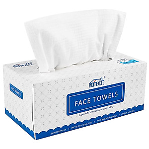 HOMEXCEL Face Towels, Disposable Makeup Remover Wipes, Super Soft Biodegradable Dry Facial Hand Clean Facial Towels Wash Cloth for Sensitive Skin, 50 Count