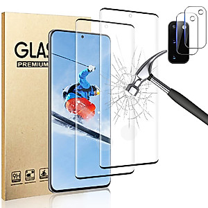 OuYteu [2+2 Pack] Galaxy S20 Glass Screen Protector and Camera Protector, HD Clear 9H Tempered Glass, Compatible Fingerprint, 3D Curved,Bubble-Free for Samsung Galaxy S20 Glass