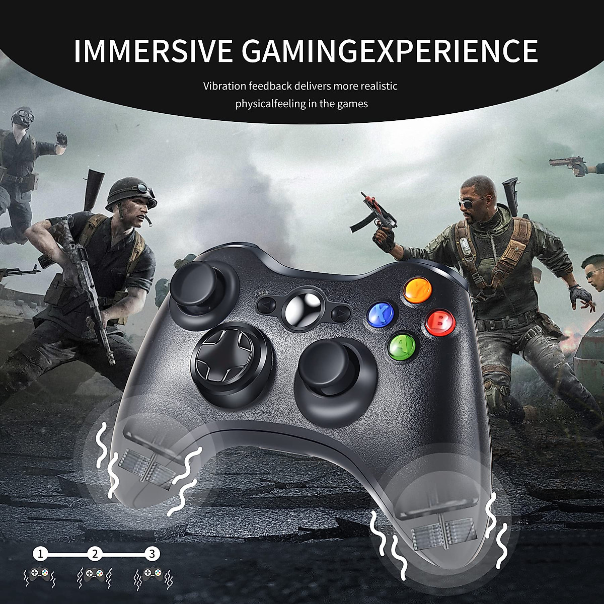 Crifeir Wireless Controller for Xbox 360,Xbox 360 Joystick Compatible with Xbox 360/Slim, PC and Windows7/8/10,Replacement for Xbox 360 Controller with Dual-Vibration(Black)