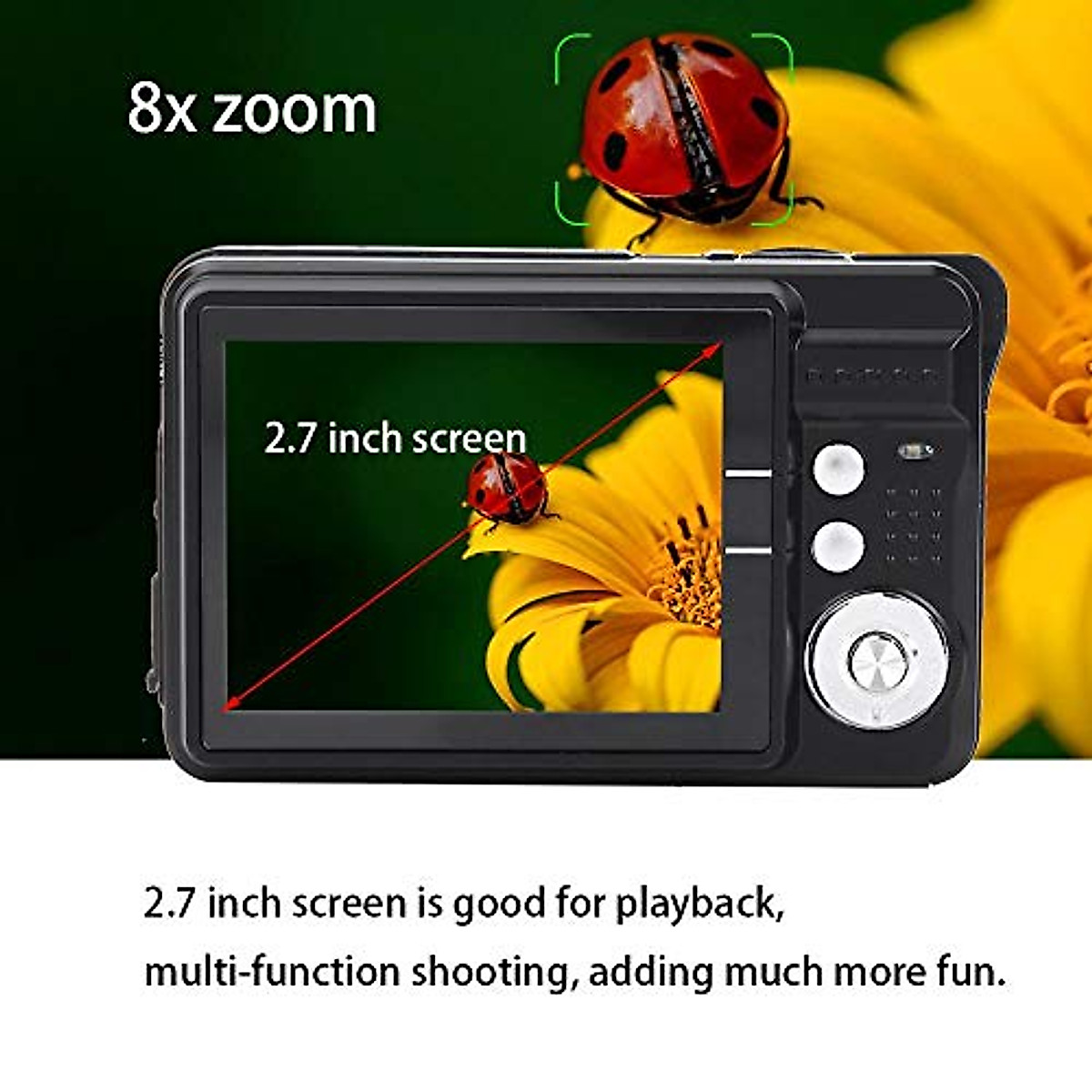Serounder Mini Digital Camera, 1080P HD 2.7" LCD Screen 8X Digital Zoom 18MP 30fps Video Camera for Kids Children Gift(Black)