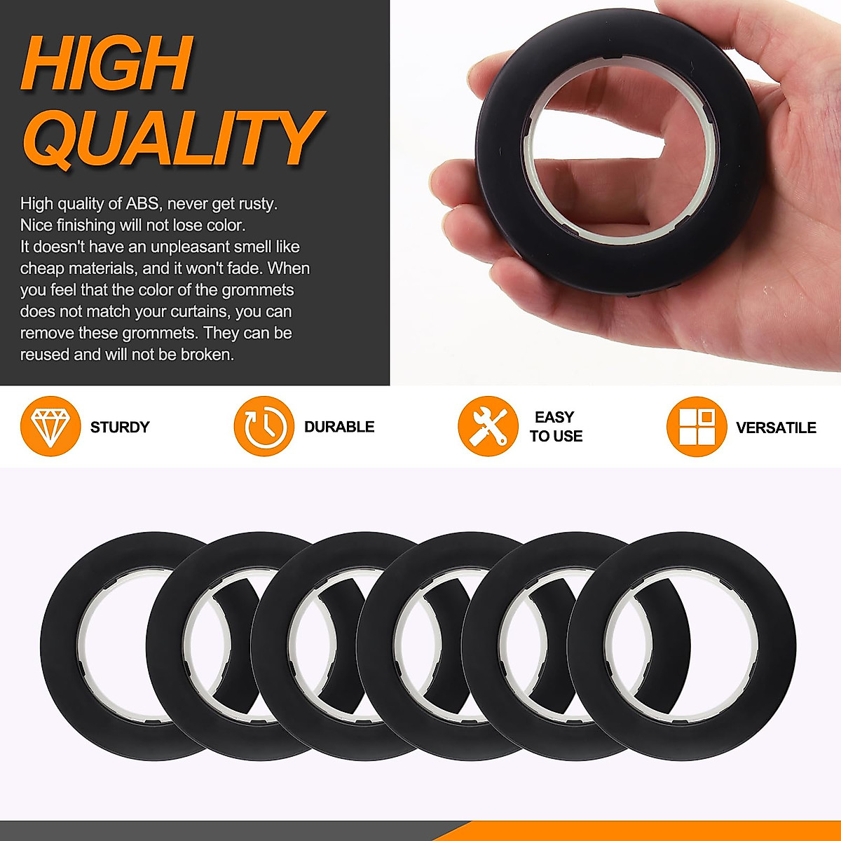 Rustark 20 Sets 1-5/8" (42mm) Inner Diameter Curtain Grommet with Connectors Black Round Plastic Curtain Rings Curtain Spacers Low Noise Curtain Rings DIY Roman Curtain Rings for Window Curtains