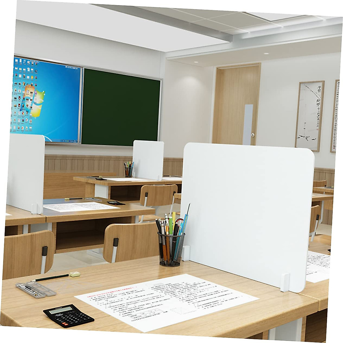 COOPHYA Desk Dividers for Students Privacy Table Desk Shelf Desk Table Divider Panels Desk Separator Panel Acrylic Desk Panels Privacy Desk Divider Splatter Guard Oven White Frosted Office