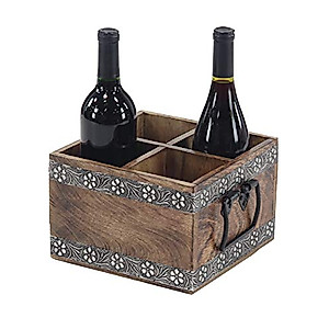 Deco 79 Rustic Wood and Metal Four-Bottle Wine Rack 19"W x 6"H Gray, Black, Brown