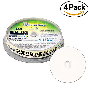 40 Pack Smartbuy 2X 25GB Blue Blu-ray BD-RE Rewritable White Inkjet Hub Printable Blank Bluray Disc