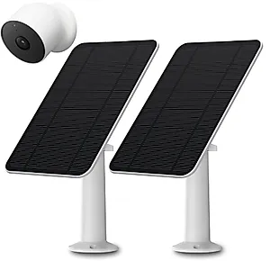 Solar Panel Compatible with Google Nest Cam Outdoor or Indoor(Battery)-2nd Generation,Includes Secure Wall Mount, IP65 Weatherproof,13.1ft Power Cable (2)