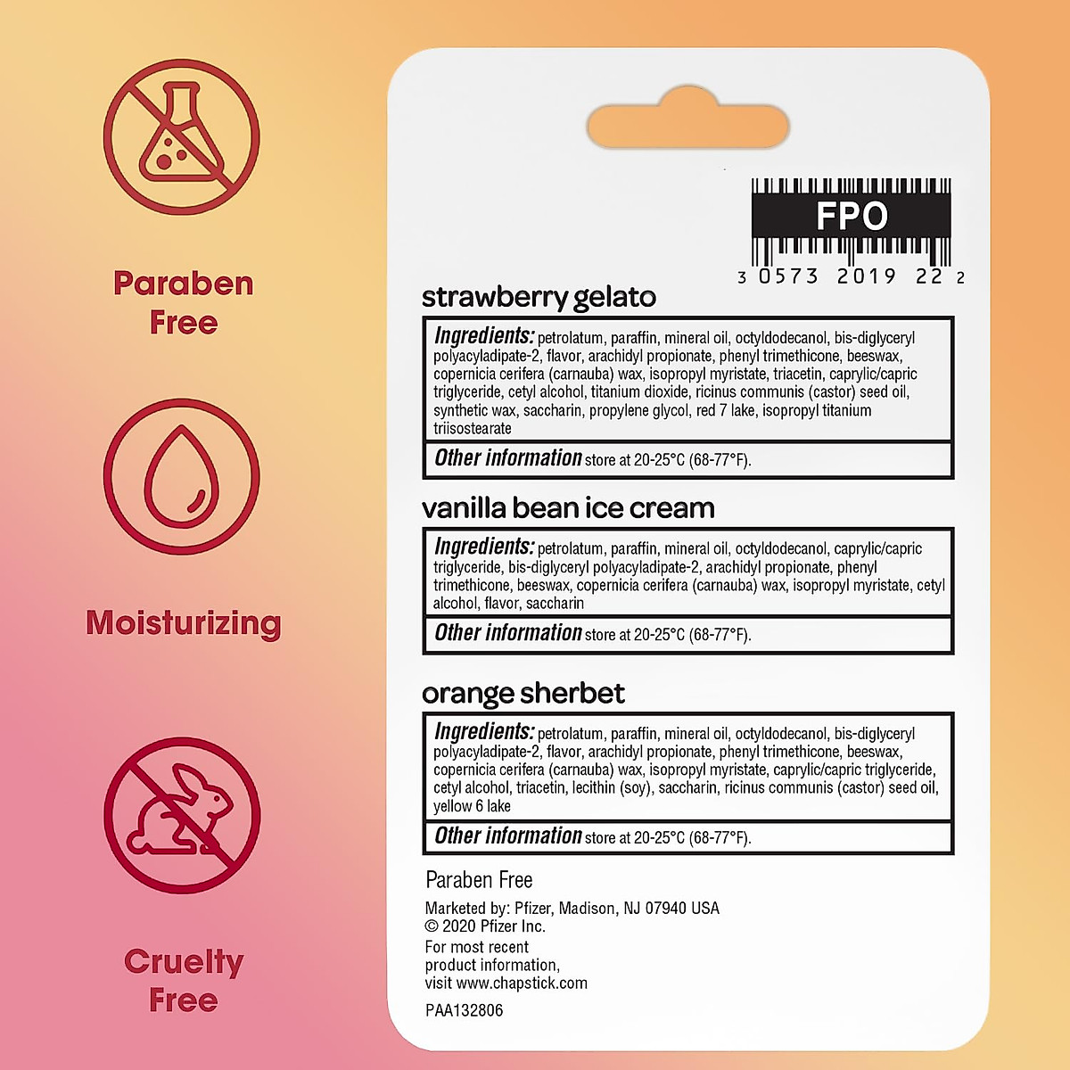 ChapStick Lip Care Set, Ice Cream Collection 3-Pack – Strawberry Gelato, Vanilla Bean Ice Cream, Orange Sherbet Lip Balm, 0.15 Oz Ea