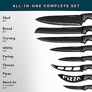 Home Hero Kitchen Knife Set, Steak Knife Set & Kitchen Utility Knives - Ultra-Sharp High Carbon Stainless Steel Knives with Ergonomic Handles (17 Pc Set, Black)