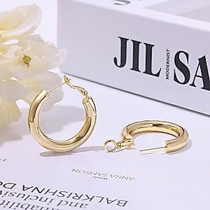 sovesi Chunky Hoop Earrings for Women with 925 Sterling Silver Post, 14K Gold Plated Thick Hoops, 30mm