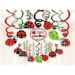 LJCL Ladybug Hanging Swirls Decorations 30ct Colorful Little Lady Bug Ceiling Whirl Streamers Spirals Foil for Baby Shower or Ladybug Birthday Party Decorations Supplies Hanging Decor