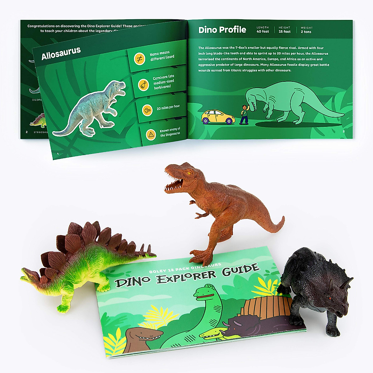 Boley 12 Pack 9-Inch Educational Dinosaur Toys - Kids Realistic Toy Dinosaur Figures for Cool Kids and Toddler Education! (T-Rex, Triceratops, Velociraptor, and More!)