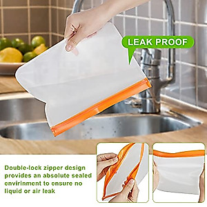 BLOCE Reusable Ziplock Bags Silicone, 3 Pack BPA FREE Flat Freezer Bags, FDA Grade Leakproof Reusable Vacuum Bags, Lunch Bags For Meat Fruit Cereal Snacks