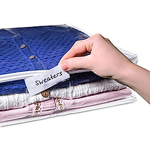 Clear Sweater Storage Bag - Durable Vinyl Material to Shield Your Contents from Dust, Dirt and Moisture. Easy Gliding Zipper for Easy Access and Label Pocket for Easy Identification. (2-Pack)