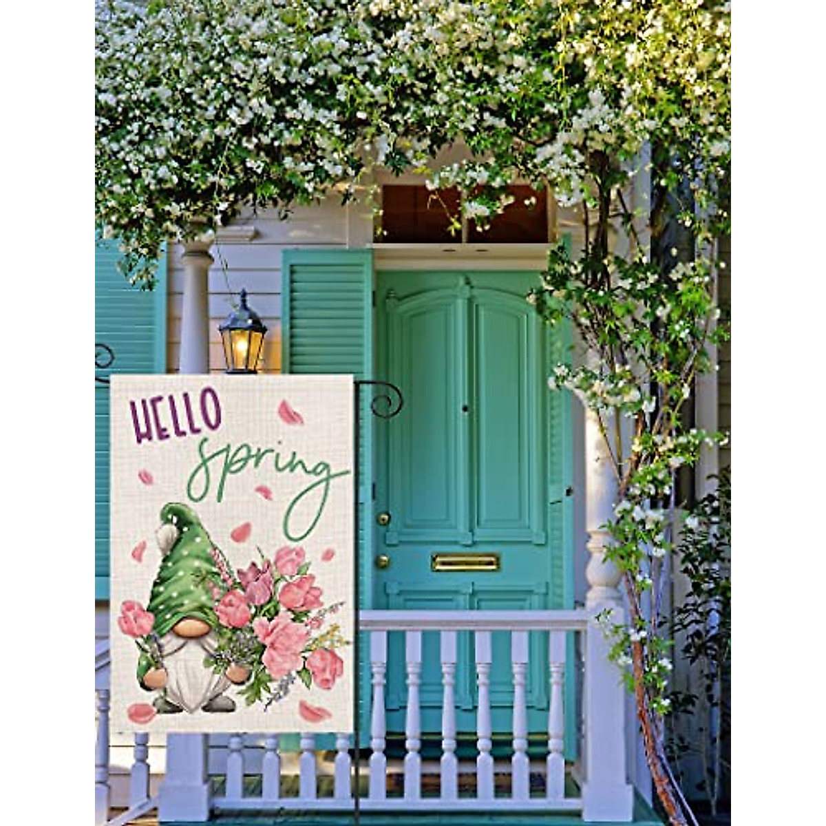 Hello Spring Garden Flag for Outside 12x18 Double Sided,Gnome with Flowers Small Yard Flag, Summer Seasonal Decors for Outdoor Anniversary Wedding Farmhouse Holiday