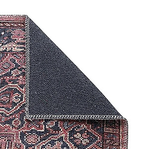 Rugs.com Maahru Collection Washable Rug Rust Red Low-Pile Rug Perfect for Living Rooms, Kitchens, Entryways, 3 ft 3 Square